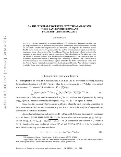 Pdf On Spectral Properties Of Witten Laplacians Their Range Projections And Brascamp Liebs