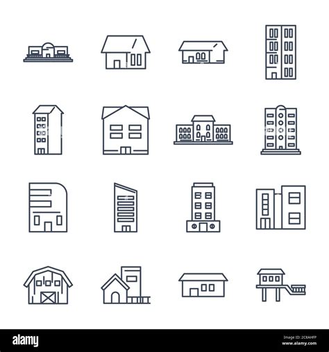 Buildings Line Style Icon Set Design City Architecture Urban Modern Downtown Contemporary