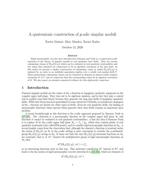 A Quaternionic Construction Of P Adic Singular Moduli Xavier Guitart Marc Masdeu Xavier
