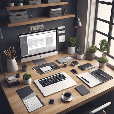 Computer Display Screen Space On Working Space Illustration Premium AI Generated Image