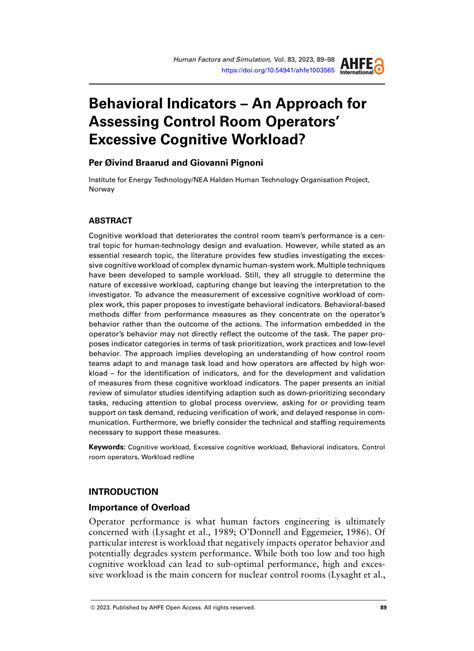 Pdf Behavioral Indicators An Approach For Assessing Nuclear Control Room Operators