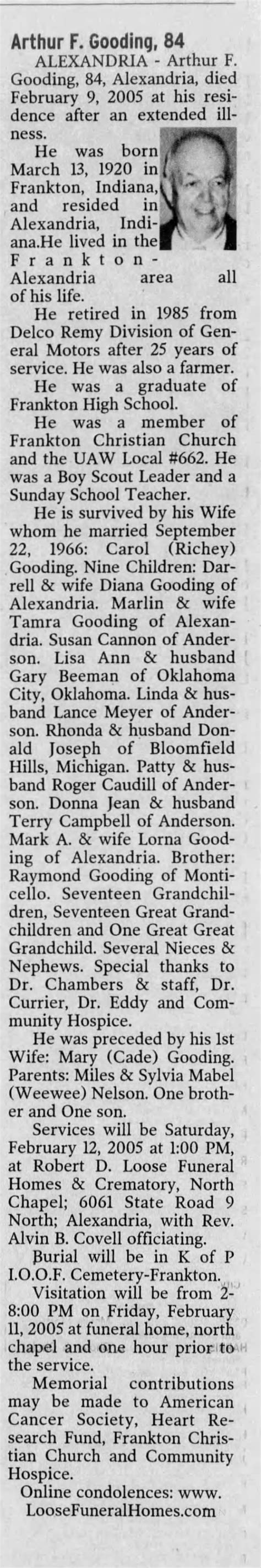 Arthur F Gooding 1920 2005 Find A Grave Memorial