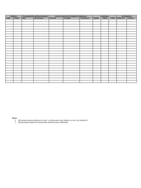 Class Profile Template Pdf