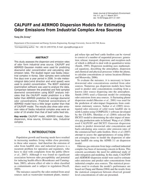 Pdf Calpuff And Aermod Dispersion Models For Estimating Odor Emissions From Industrial Complex