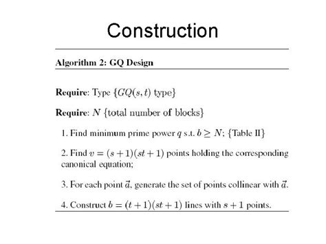 Contents Balanced Incomplete Block Design BIBD Projective Plane
