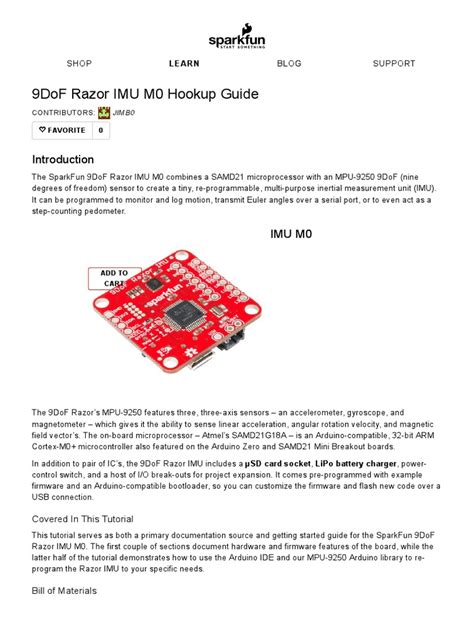 Sparkfun 9dof Razor Imu M0 Pdf Pdf Arduino Gyroscope