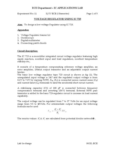 Exp 11 Voltage Regulator Using Ic 723 Pdf Rectifier Physical Quantities