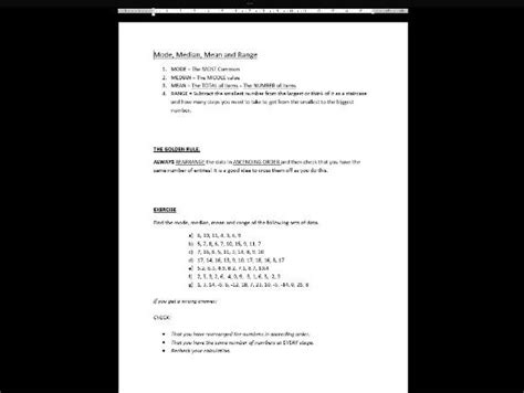Analysing Data Mode Median Mean And Range Teaching Resources