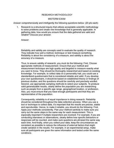 Midterm Exam Answers Reference Research Methodology Midterm Exam Answer Comprehensively And