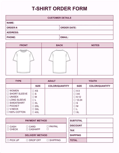 Free T Shirt Order Form Templates No Sign Up Required