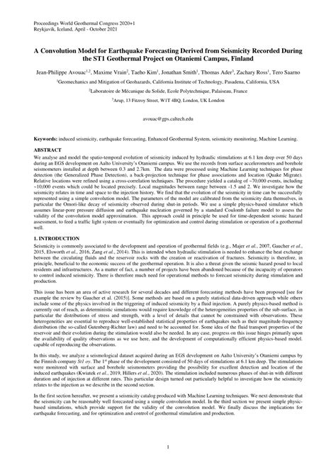 Pdf A Convolution Model For Earthquake Forecasting Derived From