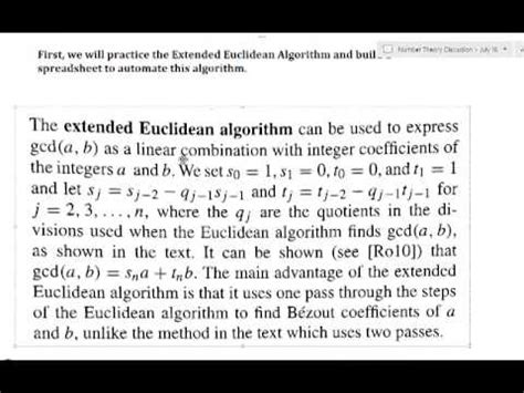Building a spreadsheet to complete the Extended Euclidean Algorithm ...