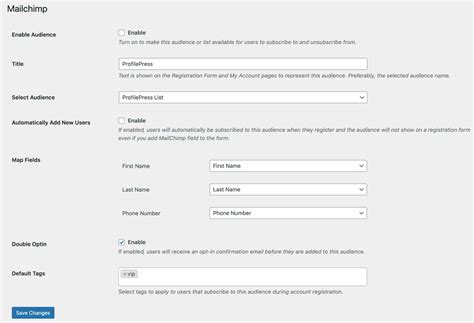 setting up mailchimp with wordpress integration profilepress