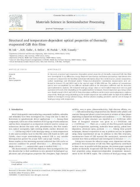 Pdf Structural And Temperature Dependent Optical Properties Of Thermally Evaporated Cds Thin Films