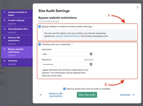 configuring site audit