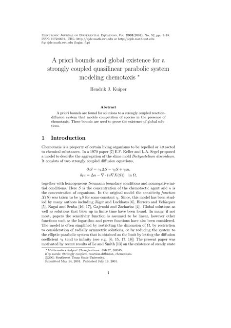 Pdf A Priori Bounds And Global Existence For A Strongly Coupled