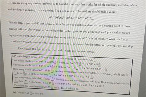 solved 1 there are many ways to convert base 10 to base 60
