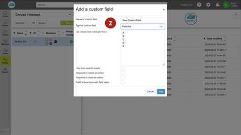 Create And Manage Custom Fields For Actions Perfony