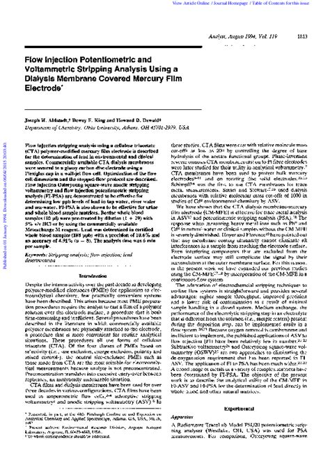 Pdf Flow Injection Potentiometric And Voltammetric Stripping Analysis Using A Dialysis