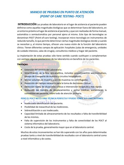 Manejo De Pruebas En Punto De Atención Point Of Care Testing Poct