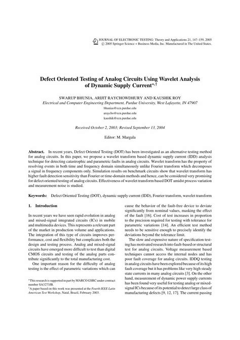 pdf defect oriented testing of analog circuits using wavelet