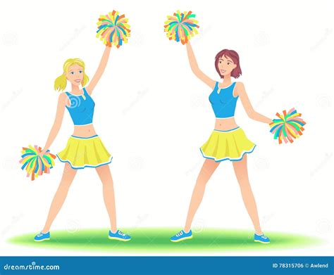 Cheerleaders With Pom Poms Silhouettes Cartoon Vector Cartoondealer