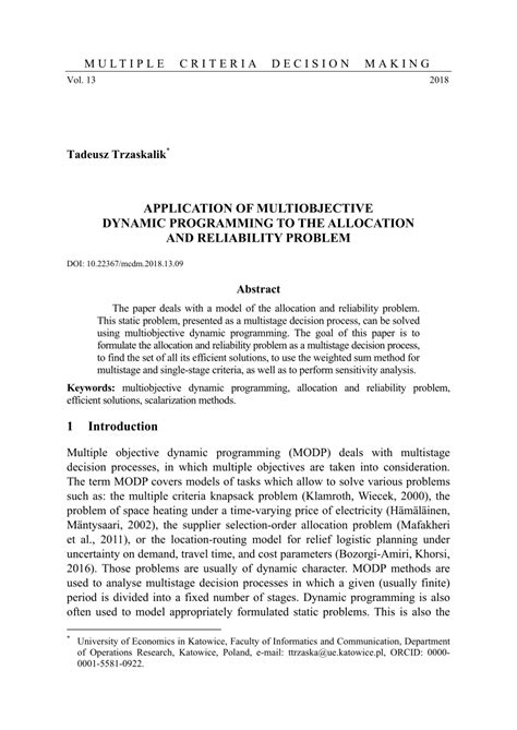 pdf application of multiobjective dynamic programming to the