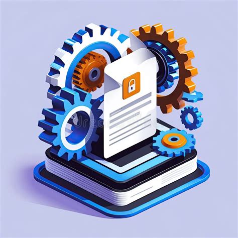 An Isometric Depiction Of Gears With A Document Icon Stock Illustration Illustration Of