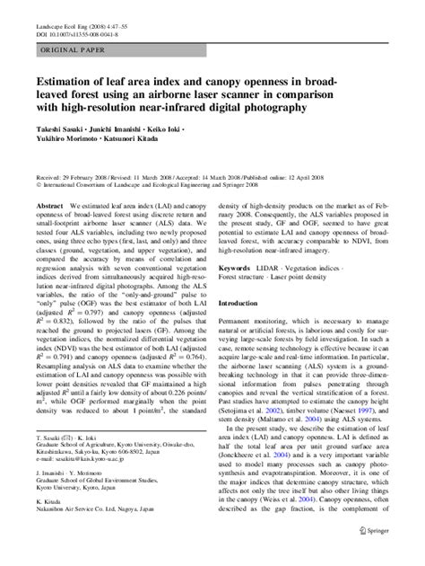 Pdf Estimation Of Leaf Area Index And Canopy Openness In Broad Leaved Forest Using An Airborne