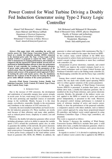 Pdf Power Control For Wind Turbine Driving A Doubly Fed Induction