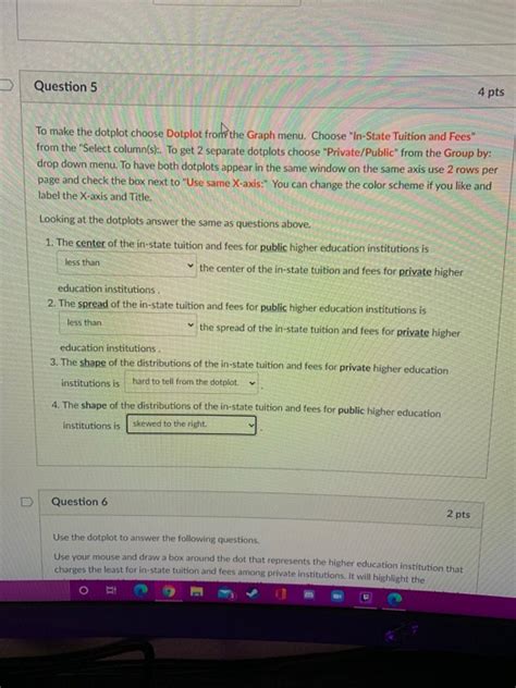 Solved D Question 5 4 Pts To Make The Dotplot Choose Dotplot