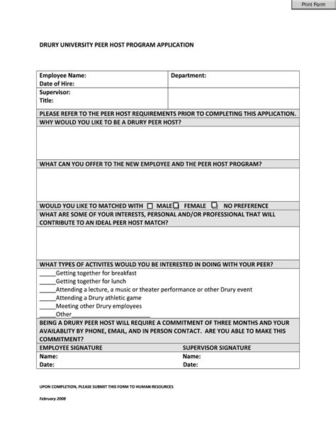 Drury University Peer Host Program Application Form Fill Out And Sign Printable Pdf Template