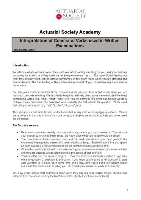 Academy Command Verbs Feb2018 1 Actuarial Society Academy