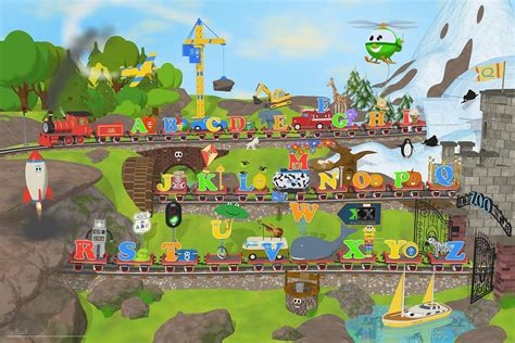 Alphabet Train Poster 36x24 Two Objects Per Letter