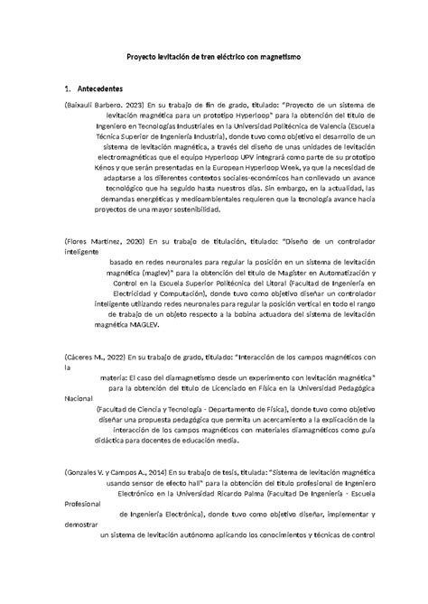 Proyecto Levitación De Tren Eléctrico Con Magnetismo Proyecto Levitación De Tren Eléctrico Con
