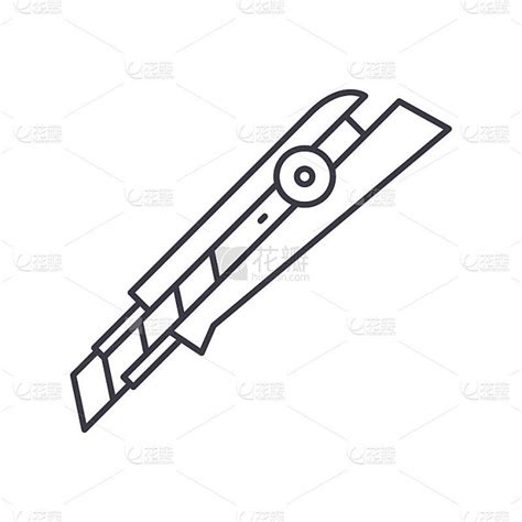 切割机图标，线性孤立的插图，细线矢量，网页设计标志，轮廓概念符号与可编辑的笔触在白色的背景。