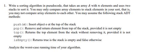 Solved Write A Sorting Algorithm In Pseudocode That Chegg Com