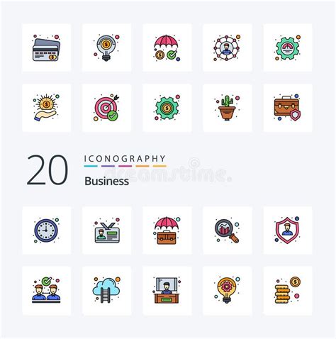 20 Business Line Filled Color Icon Pack Like Graph Growth Employee Card Analysis Insurance Stock