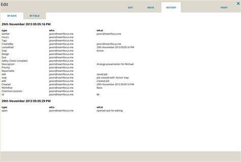 task details and history teamfocus project team management web