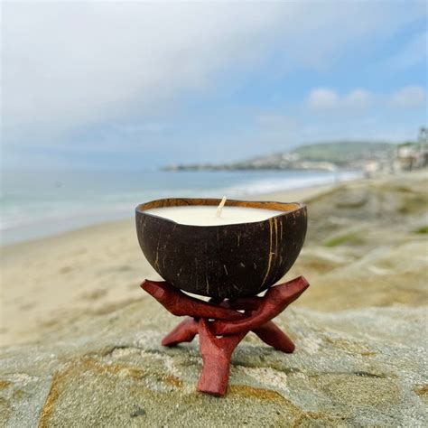 Real Coconut Shell Candle With Wood Stand Handmade To Order Candle