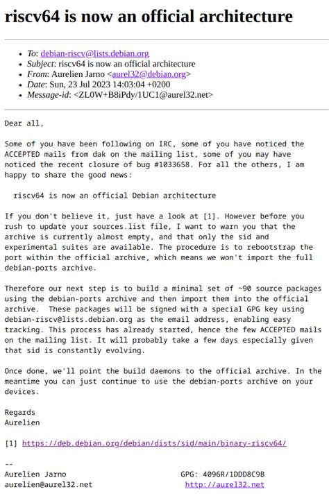 Riscv64 于2023年7月正式成为 Debian 官方支持架构，最快将随 Debian 13 发布 Linuxstory