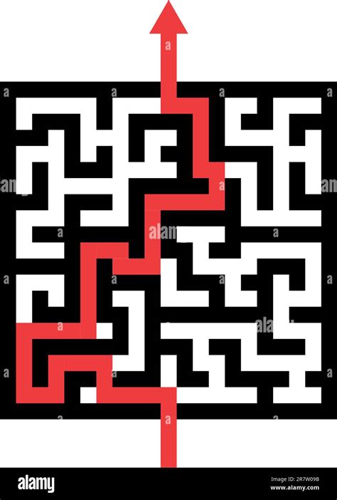 Red Arrow Going Through The Maze Path Across A Labyrinth Eps 8 Vector