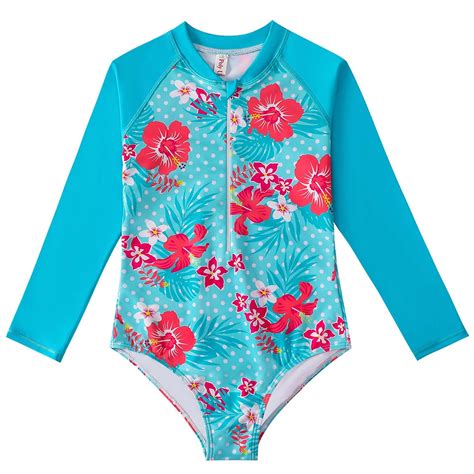 Swim Girls Long Sleeve Swimsuit Upf 50 Ruffle Girls Swimwear Beach