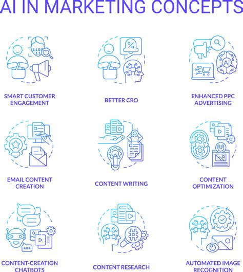 Ai In Marketing Blue Gradient Concept Icons Set Digital Technology For Business Innovations