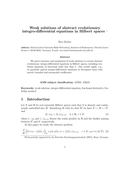 Pdf Weak Solutions Of Abstract Evolutionary Integro Differential Equations In Hilbert Spaces