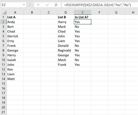 Excel Search For Value In List And Return Yes Or No