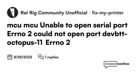 mcu mcu unable to open serial port [errno 2] could not open port
