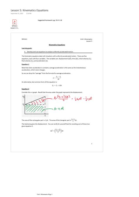 SOLUTION Kinematic Lesson Kinematics Equations Studypool