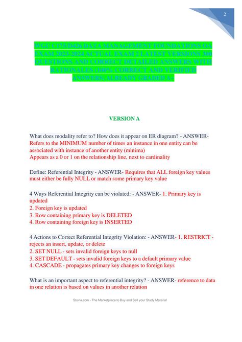 solution d426 data management foundations oa exam actual exam 2 latest