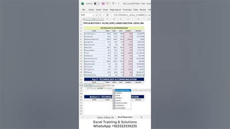 How To Get Top 3 And Bottom 3 Records From Data In Excel 365 Youtube